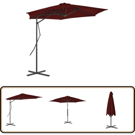Parasol de jardin avec mât en acier rouge bordeaux 300x230 cm - Parasol ...