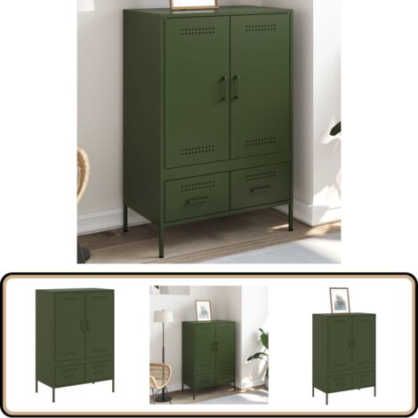 Buffet haut vert olive 68x39x101,5 cm acier - Buffet Design Industriel ...