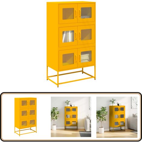 vidaXL Buffet haut jaune moutarde 68x39x123 cm acier