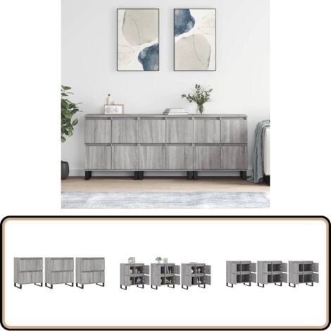 Buffets 3 pcs Sonoma gris Bois d'ingénierie - Buffet Classique - Meuble ...