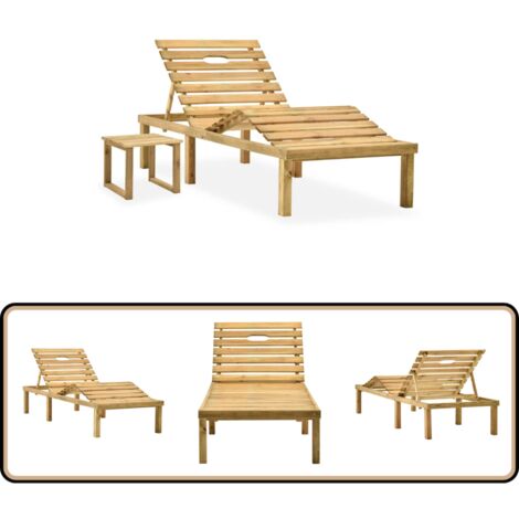 Chaise longue de jardin avec table Bois de pin imprégné - Chaises ...