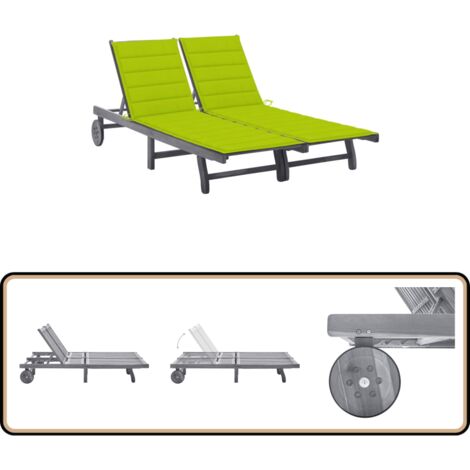 Chaise longue de jardin 2 places avec coussin Gris Acacia - Chaise ...