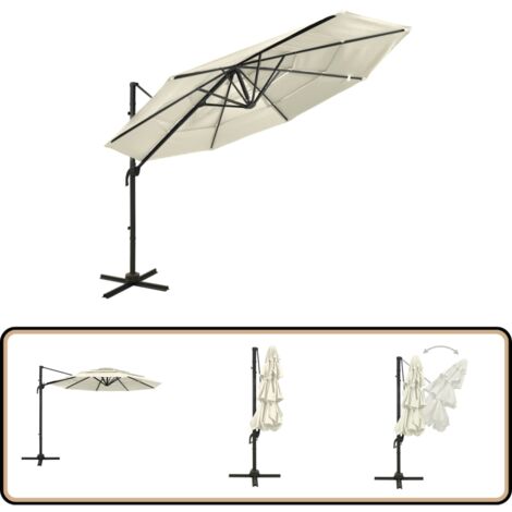 Parasol de jardin à 4 niveaux avec mât en aluminium sable - Parasol De ...