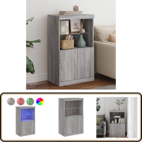 Buffet avec lumières LED sonoma gris 60,5x37x100 cm - Buffet Design ...