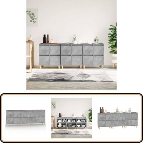 Buffets 3 pcs gris béton 60x35x70 cm bois d'ingénierie - Buffet ...