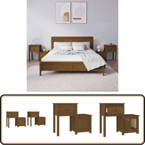 Tables de chevet 2 pcs Marron miel 79,5x38x65,5 cm Pin solide - Table ...