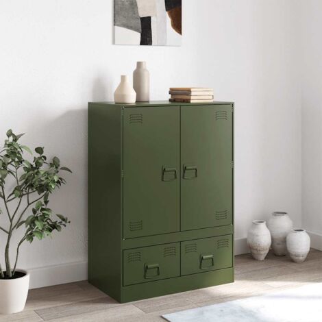 Buffet vert olive 67x39x95 cm acier - Buffet Design - Meuble Rangement ...