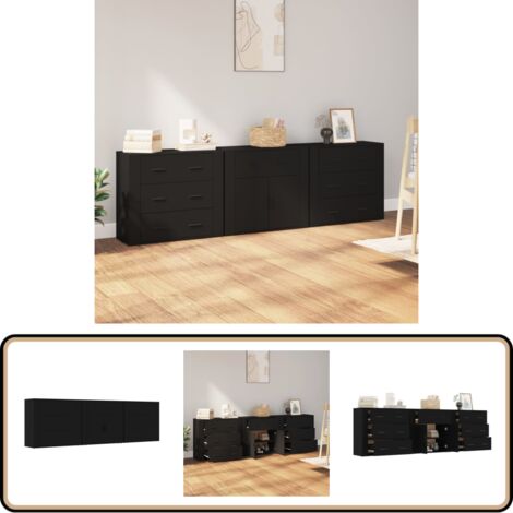 Buffets 3 pcs noir bois d'ingénierie - Buffet Classique - Meuble De ...
