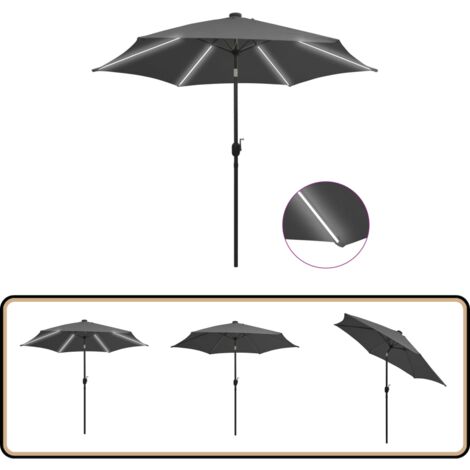 Parasol de jardin et lumières LED mât en aluminium anthracite - Parasol ...