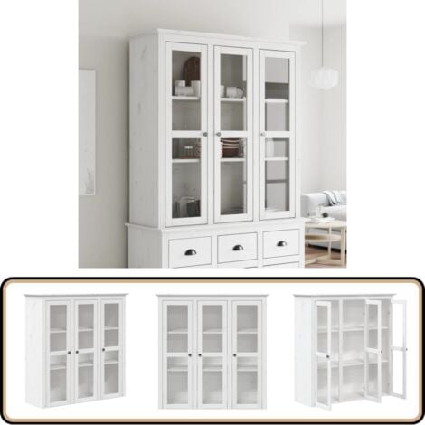 Armoire avec portes vitrées BODO blanc bois de pin massif - Meuble De ...