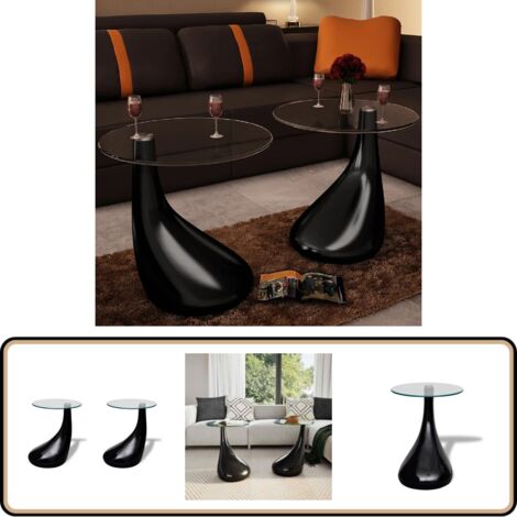 Table basse et dessus de table Verre rond Noir brillant 2 pcs - Tables ...