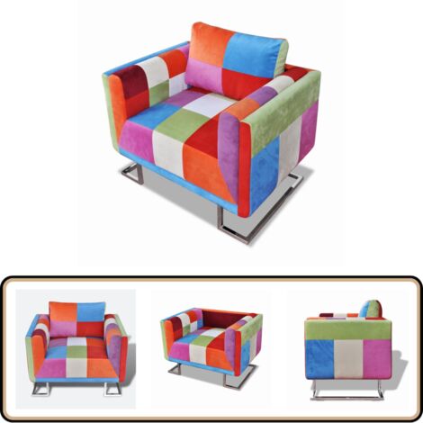 Fauteuil cube avec design de patchwork Chrome Tissu - Fauteuil Moderne - Fauteuil Tendance ...