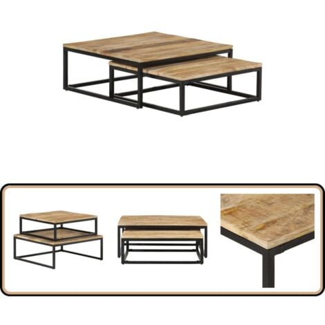 Tables gigognes 2 pcs Bois solide de manguier - Table Basse Industrielle - Meubles Design ...