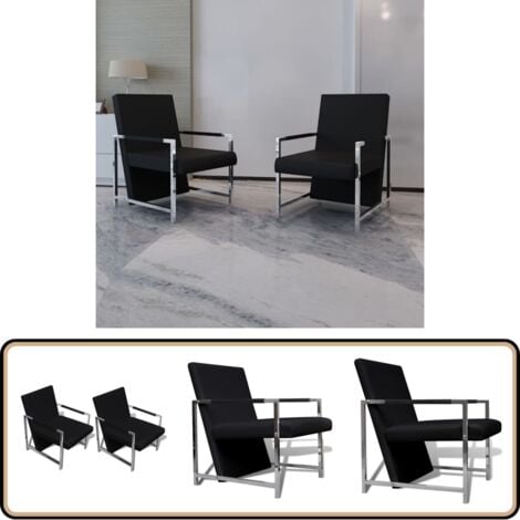 Fauteuils lot de 2 avec cadre chromé noir similicuir - Fauteuil Moderne ...