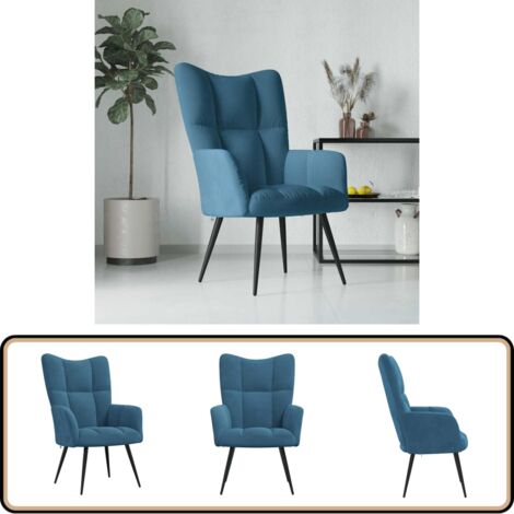 Chaise de relaxation Bleu Velours - Fauteuil Relaxant - Chaise Lounge ...
