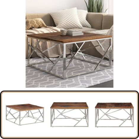 Table basse argenté inox et bois de mélèze massif - Table Basse ...