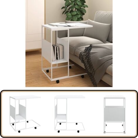 Table d'appoint avec roues blanc 55x36x63,5cm bois d'ingénierie - Table ...