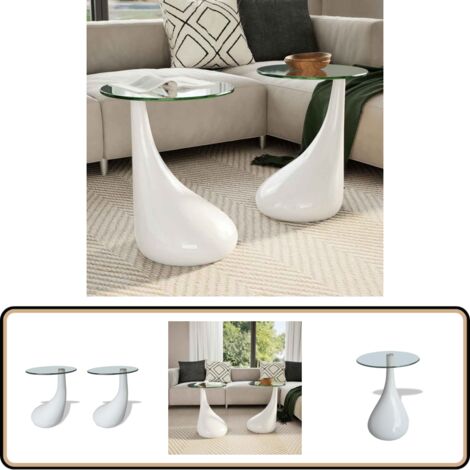 Table basse et dessus de table Verre rond Blanc brillant 2 pcs - Tables ...
