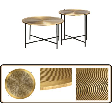 Ensemble de tables 2 pcs MDF recouvert de laiton - Table Basse Industrielle - Ensemble De Tables ...