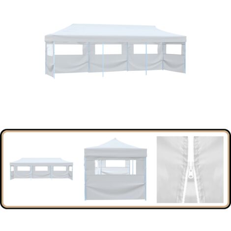 Tente de réception escamotable pliable avec 5 parois 3x9m Blanc - Tente ...