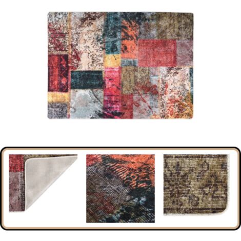 Tapis lavable patchwork multicolore 150x230 cm antidérapant - Tapis ...