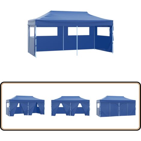 Tente de réception pliable avec 4 parois 3x6 m Acier Bleu - Tents De ...