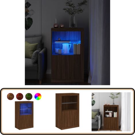 Armoire latérale avec lumières LED chêne marron bois ingénierie ...