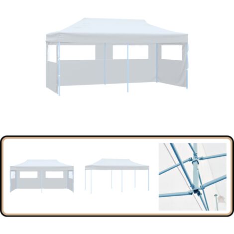 Tente de réception pliable avec parois 3 x 6 m Acier Blanc - Tents De ...