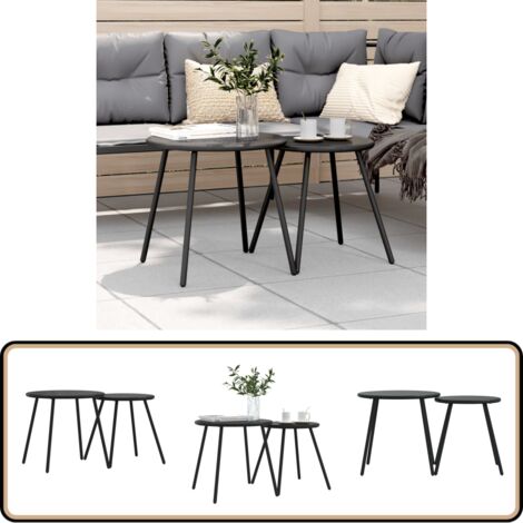 Tables basses de jardin 2pcs rondes noir acier enduit de poudre - Table ...