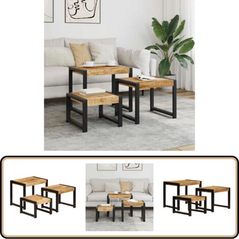 Tables gigognes 3 pcs Bois solide de manguier - Table Basse - Meubles De Salon - Tables D ...