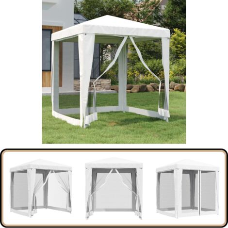Tente de réception avec 4 parois latérales en maille 2x2m Blanc - Tents ...