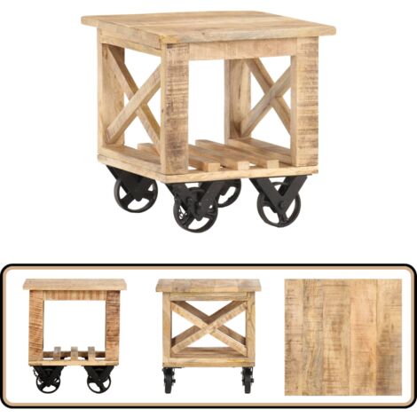 Table d'appoint avec roues 40x40x42 cm Bois de manguier brut - Table D ...