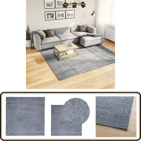 Tapis shaggy PAMPLONA poils longs moderne bleu 240x240 cm - Tapis Shag - Tapis Moelleux - Tapis ...