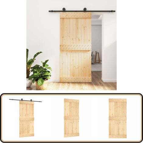 Porte coulissante et kit de quincaillerie 95x210 cm pin massif - Portes ...