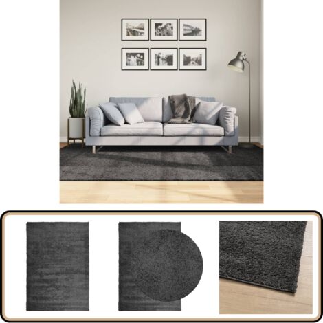 Tapis shaggy PAMPLONA poils longs moderne anthracite 160x230 cm - Tapis Shag - Tapis Long Poil ...