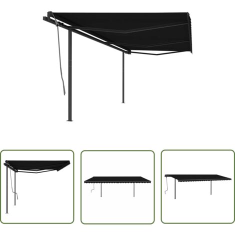 The Living Store Auvent manuel rétractable avec poteaux 6x3 m ...