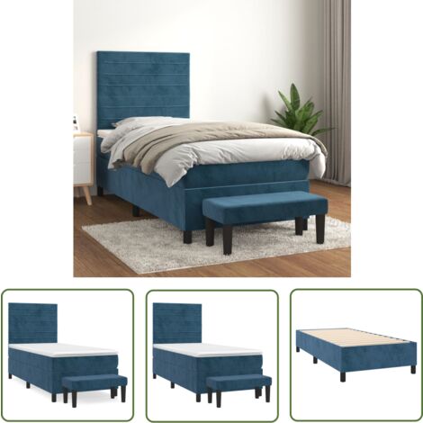 The Living Store Sommier à lattes de lit avec matelas Bleu foncé ...