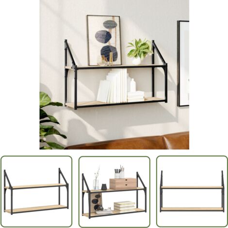 The Living Store Étagère murale 2 niveaux chêne sonoma 80x21x51 cm ...