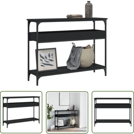 The Living Store Table console avec étagère noir 100x29x75 cm bois d ...