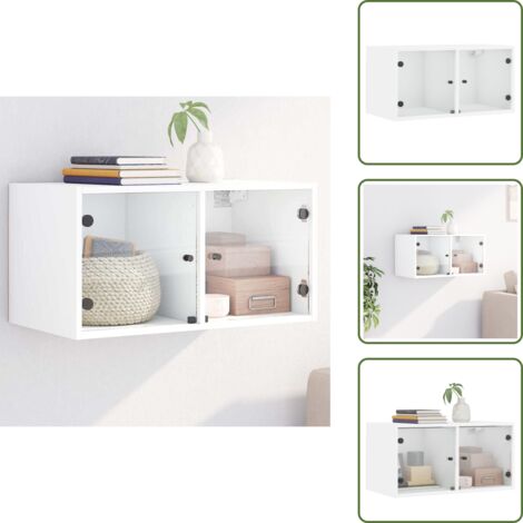 The Living Store Armoire murale avec portes en verre blanc 68,5x37x35 ...