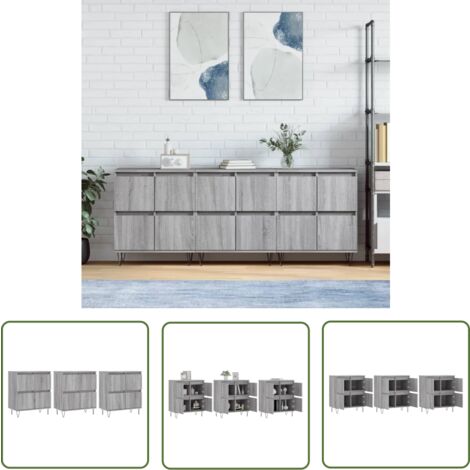 The Living Store Buffets 3 pcs Sonoma gris Bois d'ingénierie - Buffet ...