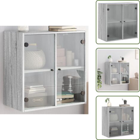 The Living Store Armoire murale avec portes en verre sonoma gris ...