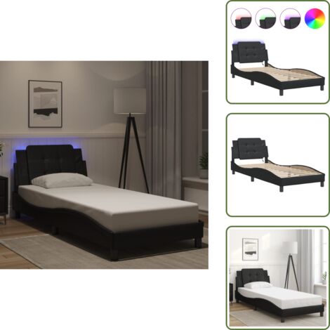 The Living Store Cadre de lit avec LED sans matelas noir 80x200 cm ...