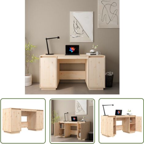 The Living Store Bureau 140x50x75 cm bois massif de pin - Bureau En ...