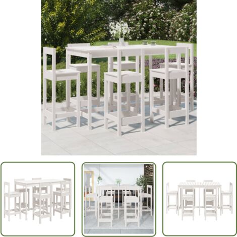 The Living Store Ensemble de bar de jardin 7 pcs blanc bois de pin ...