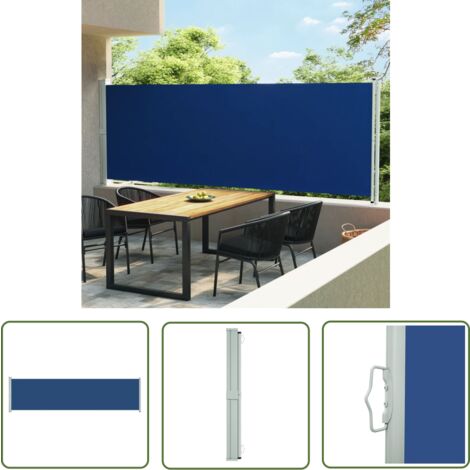The Living Store Auvent latéral rétractable de patio 600x160 cm bleu ...