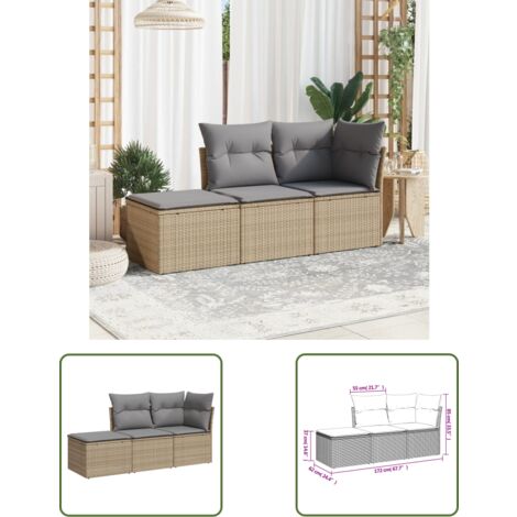 The Living Store Salon de jardin avec coussins 3 pcs beige résine ...
