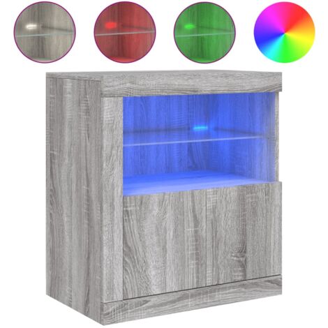 The Living Store Buffet avec lumières LED sonoma gris 60,5x37x67 cm ...