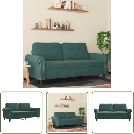 The Living Store Canapé à 2 places Vert foncé 140 cm Velours - Canapé ...