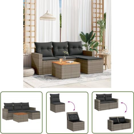 The Living Store Salon de jardin 5 pcs avec coussins gris résine ...